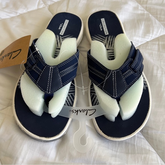 Clarks | Shoes | Clarks Collection Navy And White Sandals | Poshmark